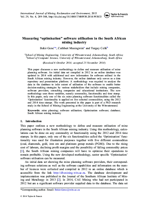 (PDF) Measuring “optimisation” software utilisation in the South ...