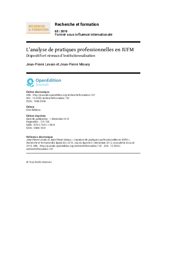 (PDF) L’analyse de pratiques professionnelles en IUFM