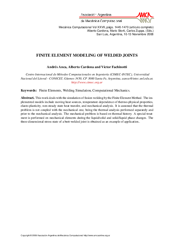 (PDF) Finite Element Modeling of Welded Joints