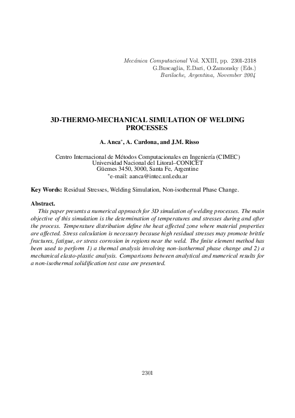 (PDF) 3d-Thermo-Mechanical Simulation Of Welding Processes