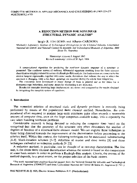 (PDF) A reduction method for nonlinear structural dynamic analysis