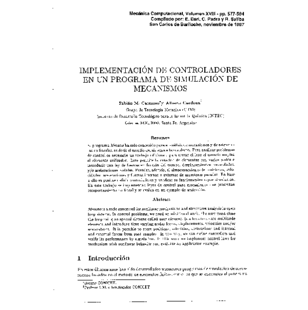 (PDF) Implementación de Controladores en un Programa de Simulación de Mecanismos