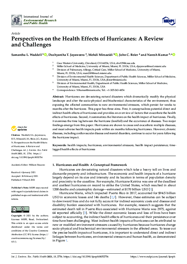 (PDF) Perspectives on the Health Effects of Hurricanes: A Review and ...