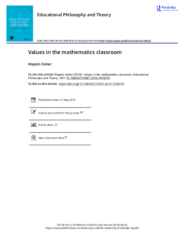 (PDF) Values in the mathematics classroom