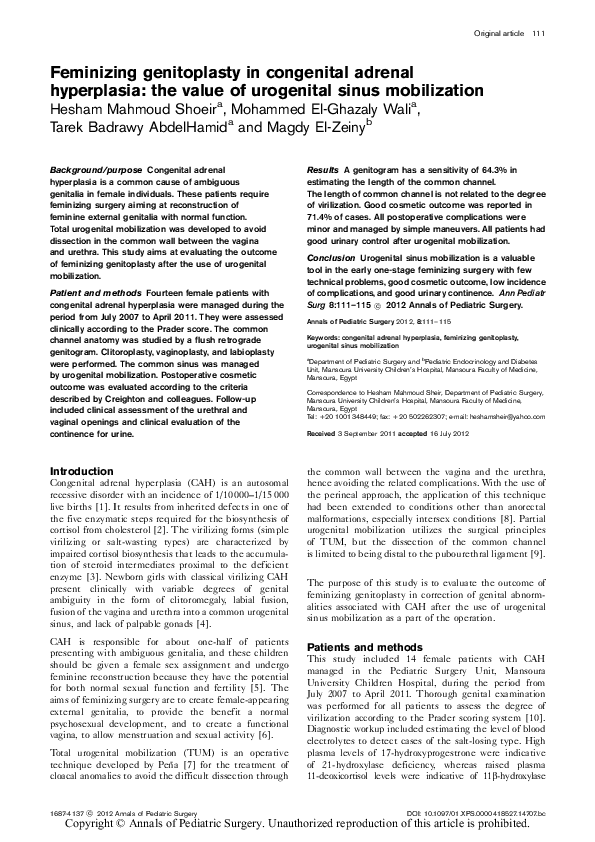 (PDF) Feminizing genitoplasty in congenital adrenal hyperplasia: A new ...