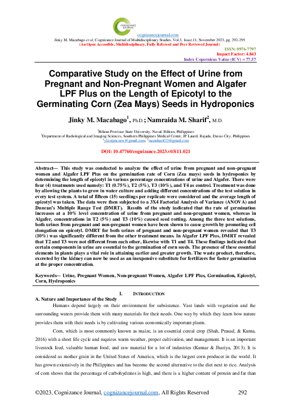 (PDF) Comparative Study on the Effect of Urine from Pregnant and Non ...