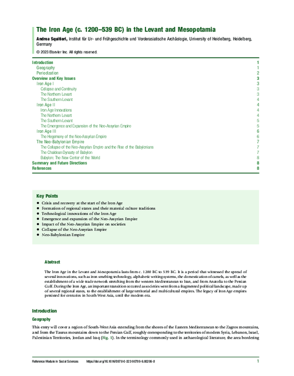 (PDF) The Iron Age (c. 1200-539 BC) in the Levant and Mesopotamia