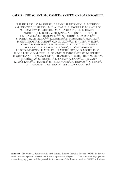 (PDF) OSIRIS – The Scientific Camera System Onboard Rosetta