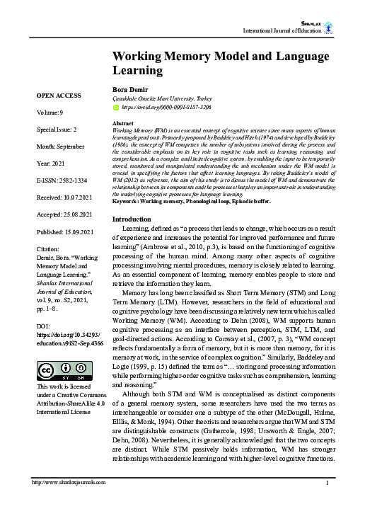 (PDF) Working Memory Model and Language Learning