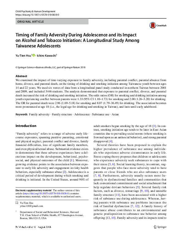 (PDF) Timing of Family Adversity During Adolescence and its Impact on ...