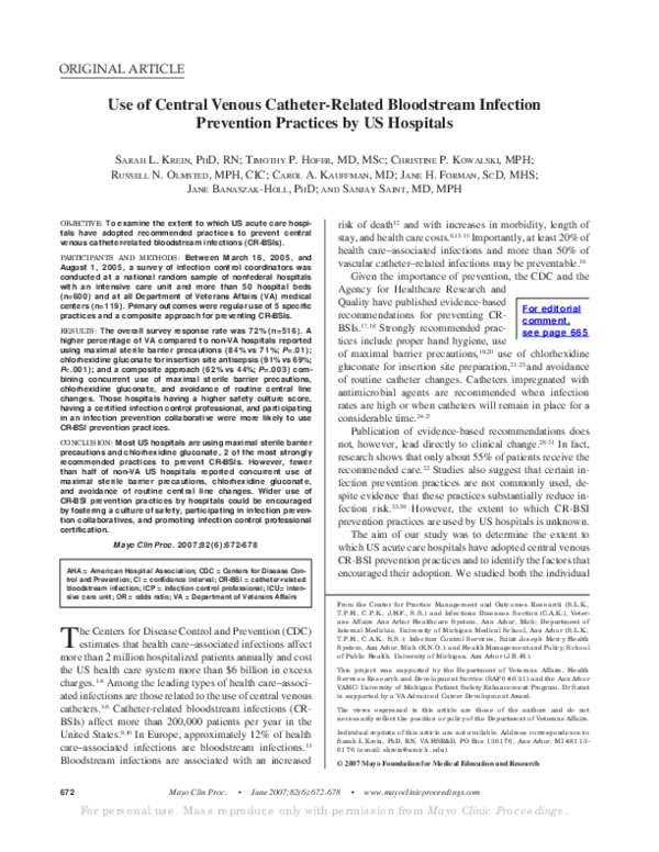 (PDF) Use of Central Venous Catheter-Related Bloodstream Infection ...