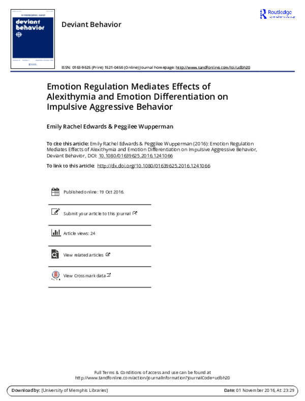 (PDF) Emotion Regulation Mediates Effects of Alexithymia and Emotion ...