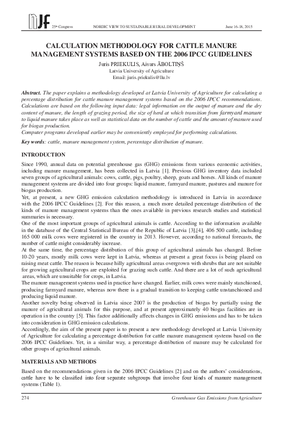 (PDF) Calculation methodology for cattle manure management systems ...