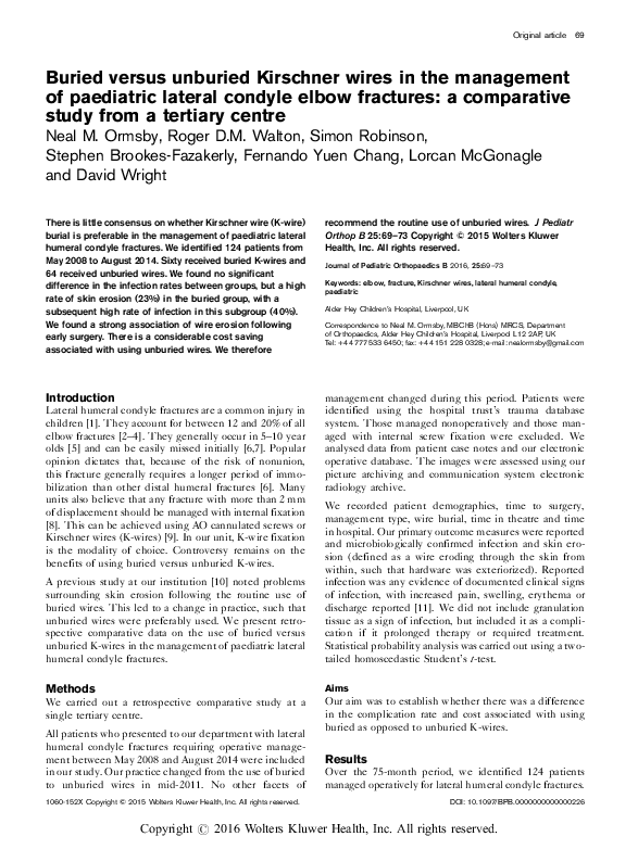 (PDF) Buried versus unburied Kirschner wires in the management of ...