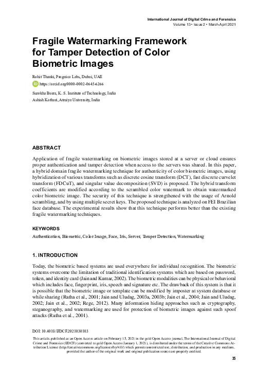 (PDF) Fragile Watermarking Framework for Tamper Detection of Color ...
