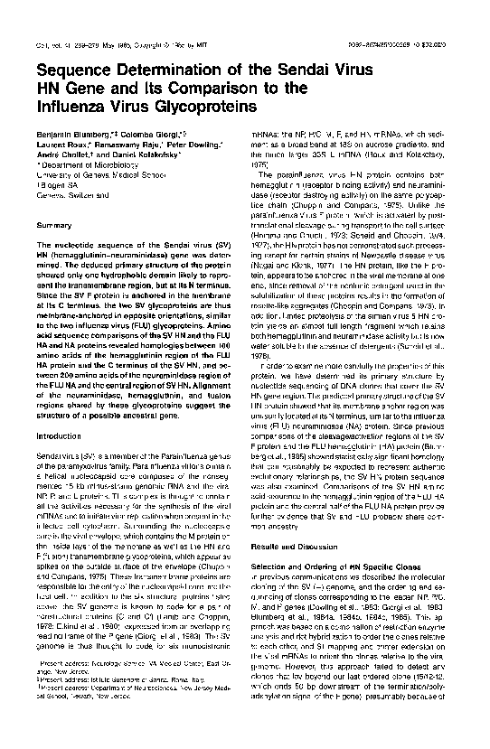 (PDF) Sequence determination of the Sendai virus HN gene and its ...