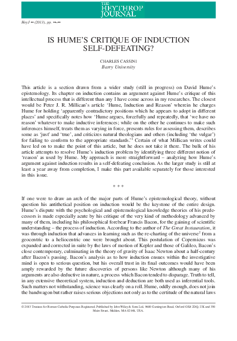 (PDF) Is Hume's Critique of Induction Self-Defeating?