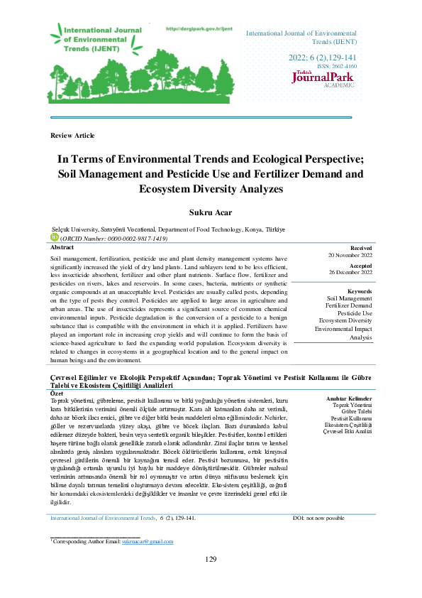 (PDF) In Terms of Environmental Trends and Ecological Perspective; Soil ...