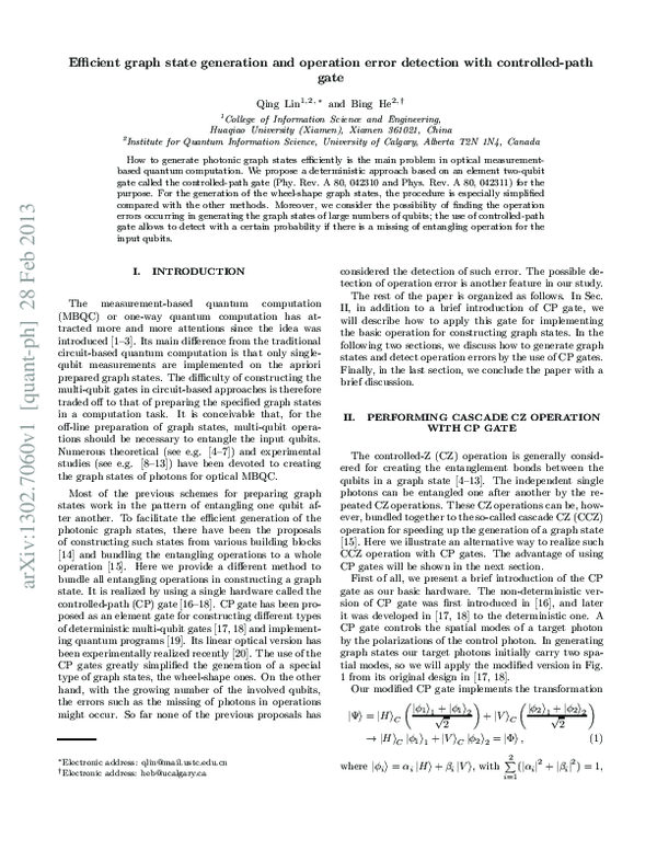 Pdf Efficient Graph State Generation And Operation Error Detection With A Controlled Path Gate