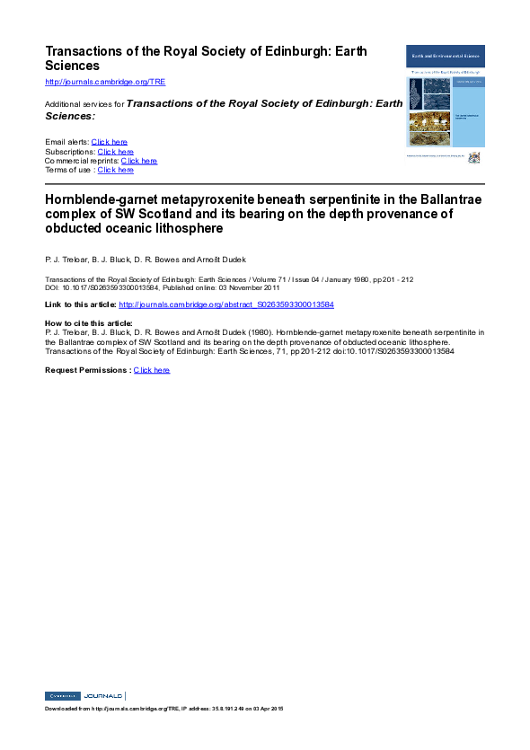 (PDF) Hornblende-garnet metapyroxenite beneath serpentinite in the ...