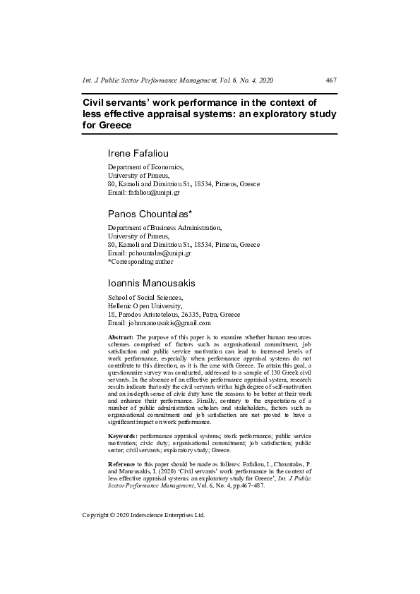 (PDF) Civil servants' work performance in the context of less effective appraisal systems: an ...