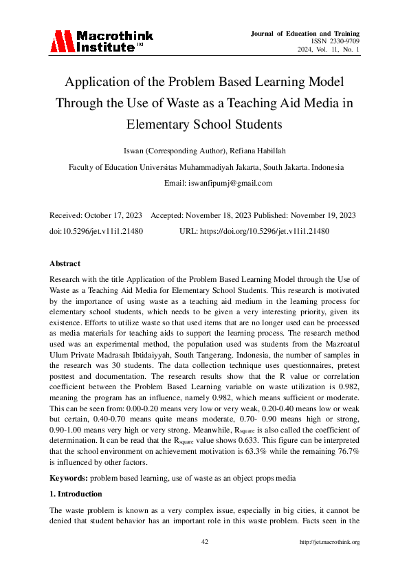 (PDF) Application of the Problem Based Learning Model Through the Use ...