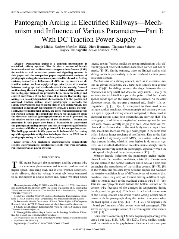 (PDF) Pantograph Arcing in Electrified Railways—Mechanism and Influence ...