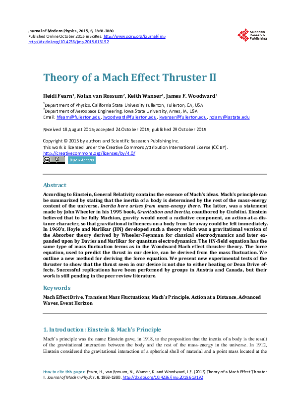 (PDF) Theory of a Mach Effect Thruster II