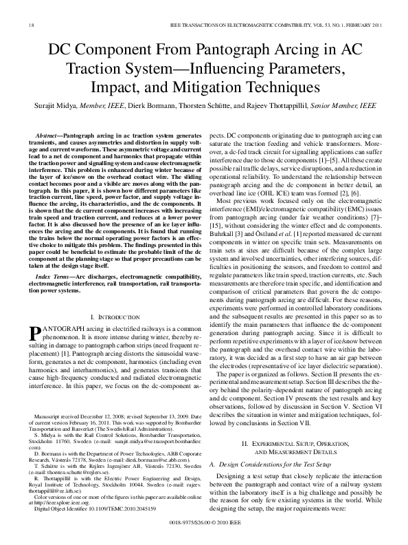 (PDF) DC Component From Pantograph Arcing in AC Traction System ...