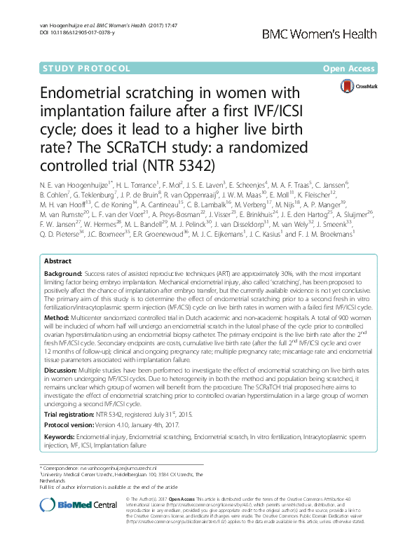 (PDF) Endometrial scratching in women with implantation failure after a ...