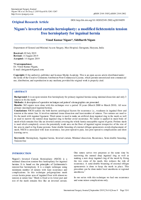 (PDF) Nigam’s inverted curtain hernioplasty: a modified lichtenstein tension free hernioplasty ...