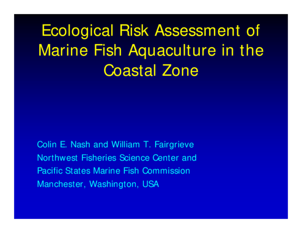 (PDF) Ecological Risk Assessment of Marine Fish Aquaculture