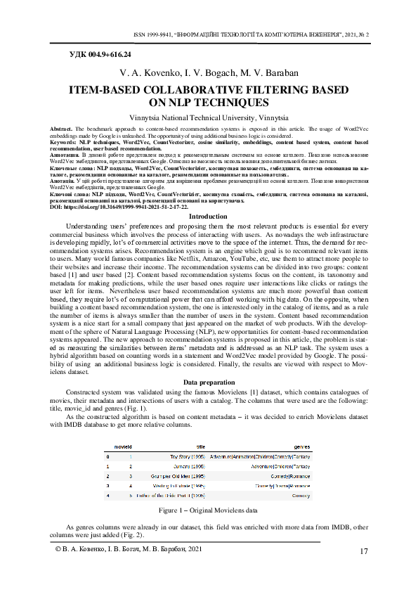 (PDF) Item-Based Collaborative Filtering Based on NLP Techniques