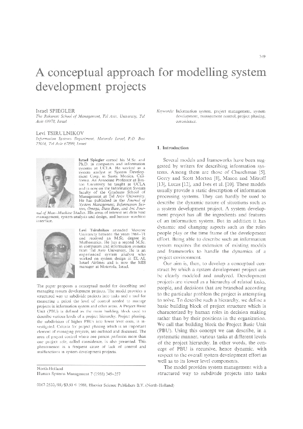 (PDF) A conceptual approach for modelling system development projects