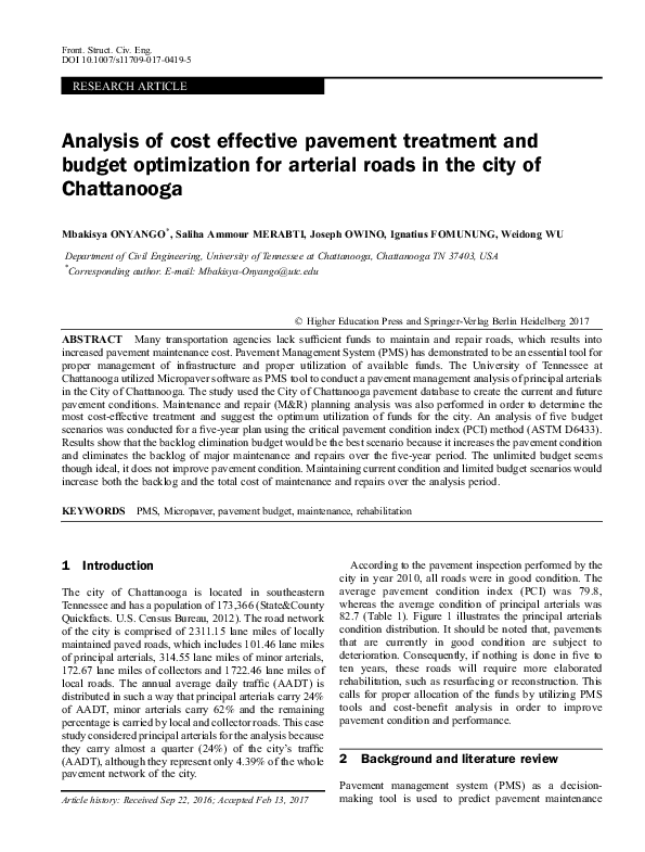 (PDF) Analysis of cost effective pavement treatment and budget ...