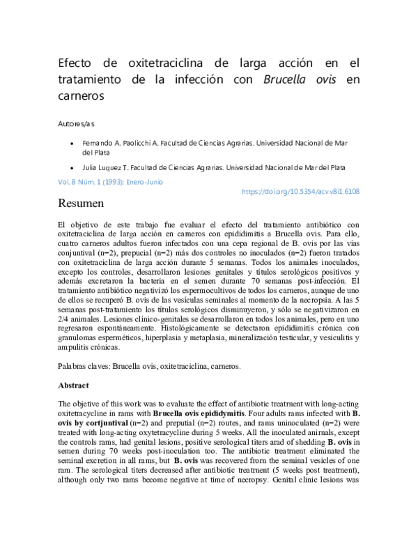 (DOC) Efecto de oxitetraciclina de larga acción en el tratamiento de la infección con Brucella ...