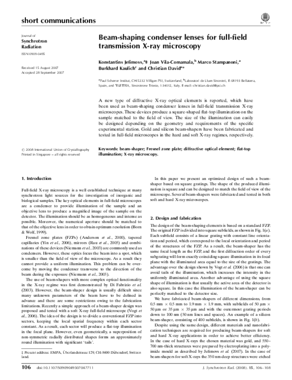 (PDF) Beam-shaping condenser lenses for full-field transmission X-ray ...