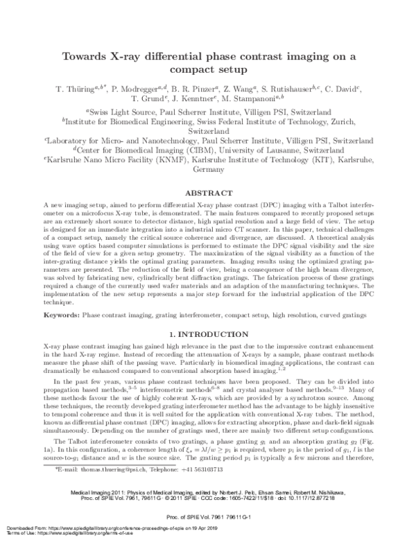(PDF) Towards x-ray differential phase contrast imaging on a compact setup