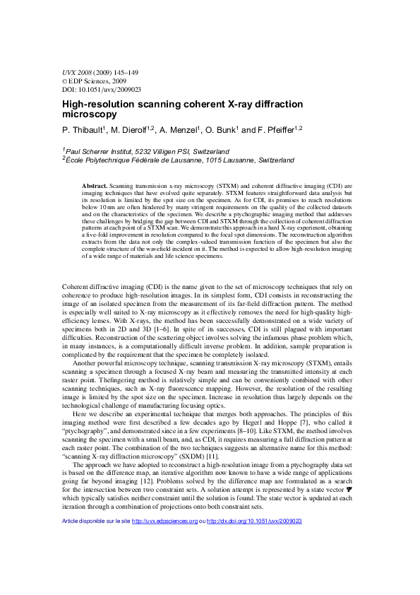 (PDF) High-Resolution Scanning X-ray Diffraction Microscopy