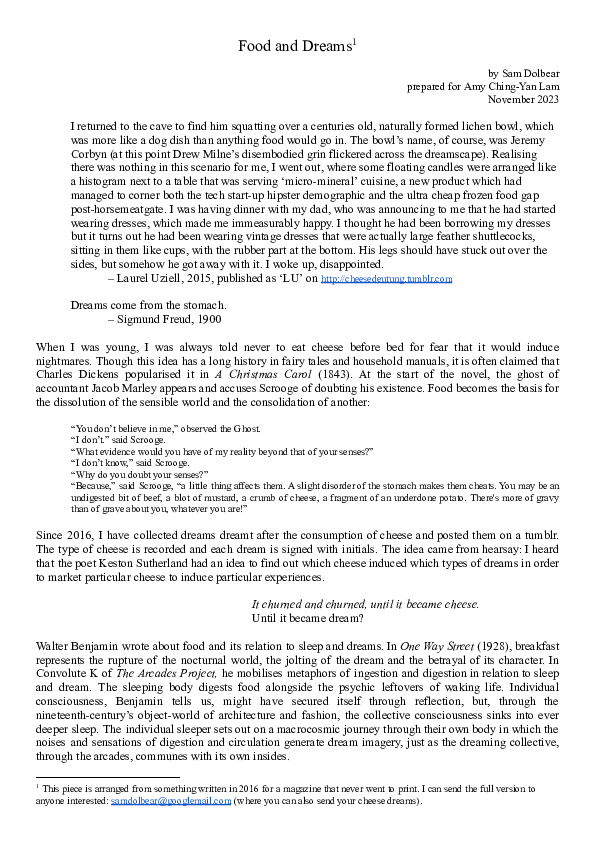 (PDF) Food and Dreams (for Amy Ching-Yan Lam)