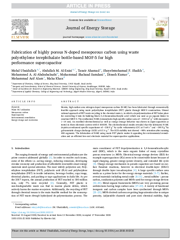 (PDF) Fabrication of highly porous N-doped mesoporous carbon using ...