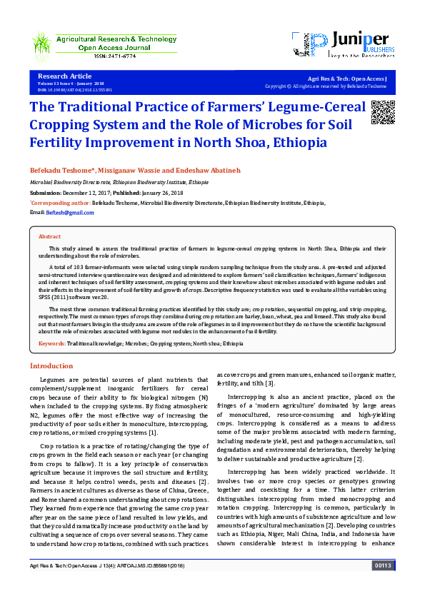 (PDF) The Traditional Practice of Farmers' Legume-Cereal Cropping System and the Role of ...