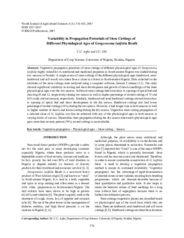 (PDF) Variability in Propagation Potentials of Stem Cuttings of ...