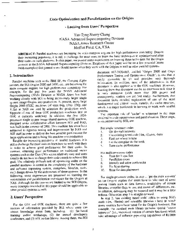 Pdf Code Optimization And Parallelization On The Origins Looking