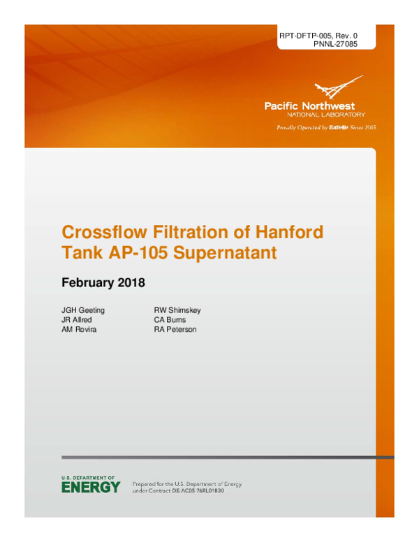 (PDF) Crossflow Filtration of Hanford Tank AP-105 Supernatant