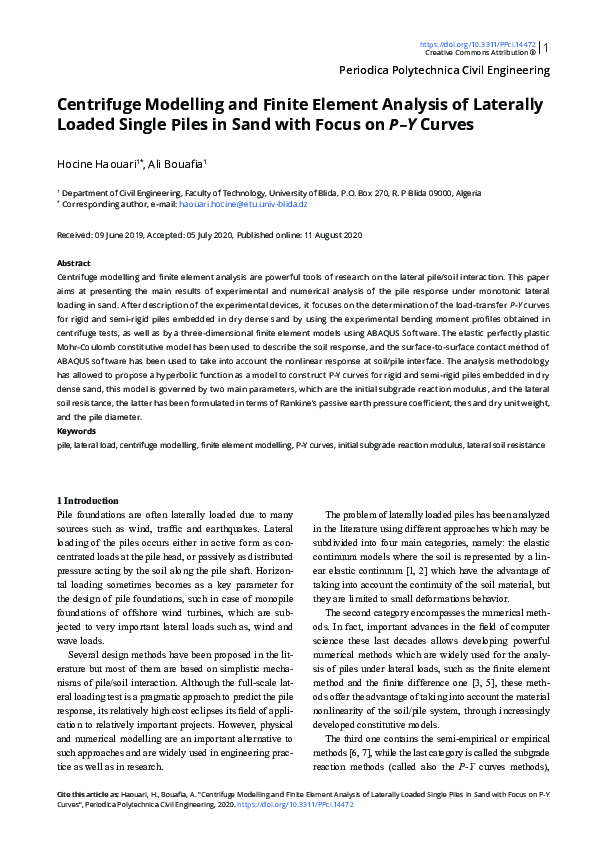 (PDF) A Centrifuge Modelling and Finite Element Analysis of Laterally Loaded Single Piles in ...