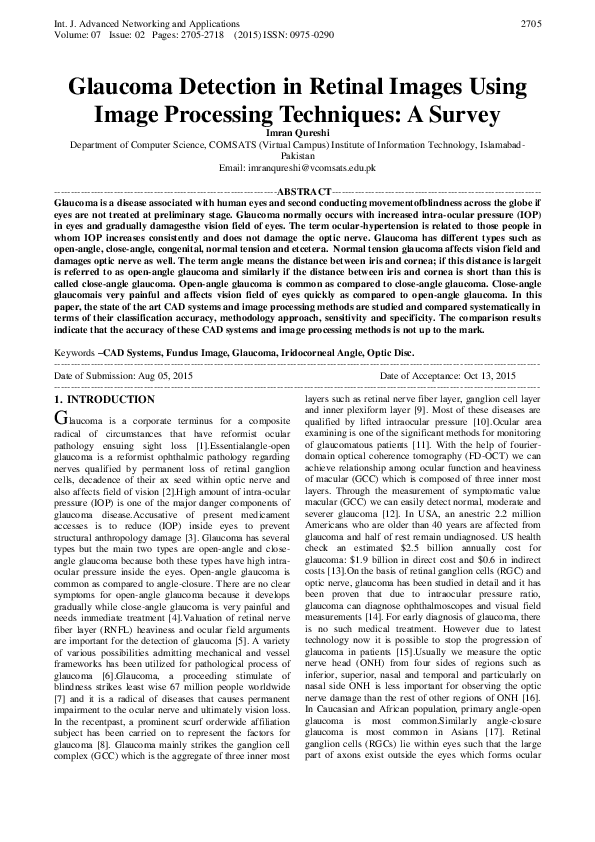 Pdf Glaucoma Detection In Retinal Images Using Image Processing Techniques A Survey