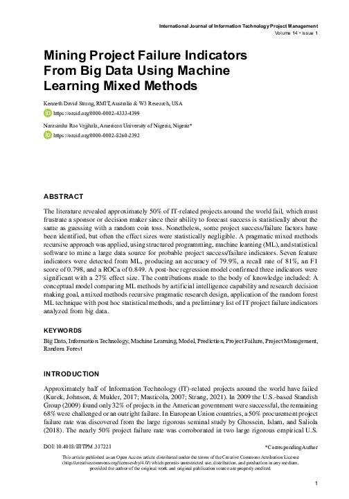 (PDF) Mining Project Failure Indicators From Big Data Using Machine Learning Mixed Methods