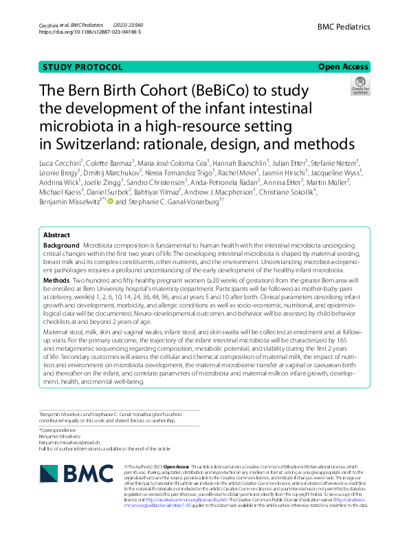 (PDF) The Bern Birth Cohort (BeBiCo) to study the development of the ...