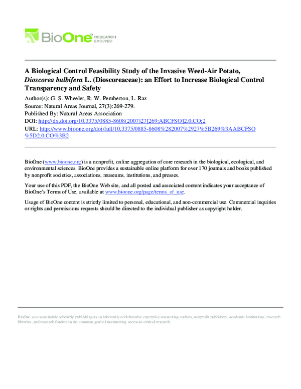 (PDF) A Biological Control Feasibility Study of the Invasive Weed-Air ...